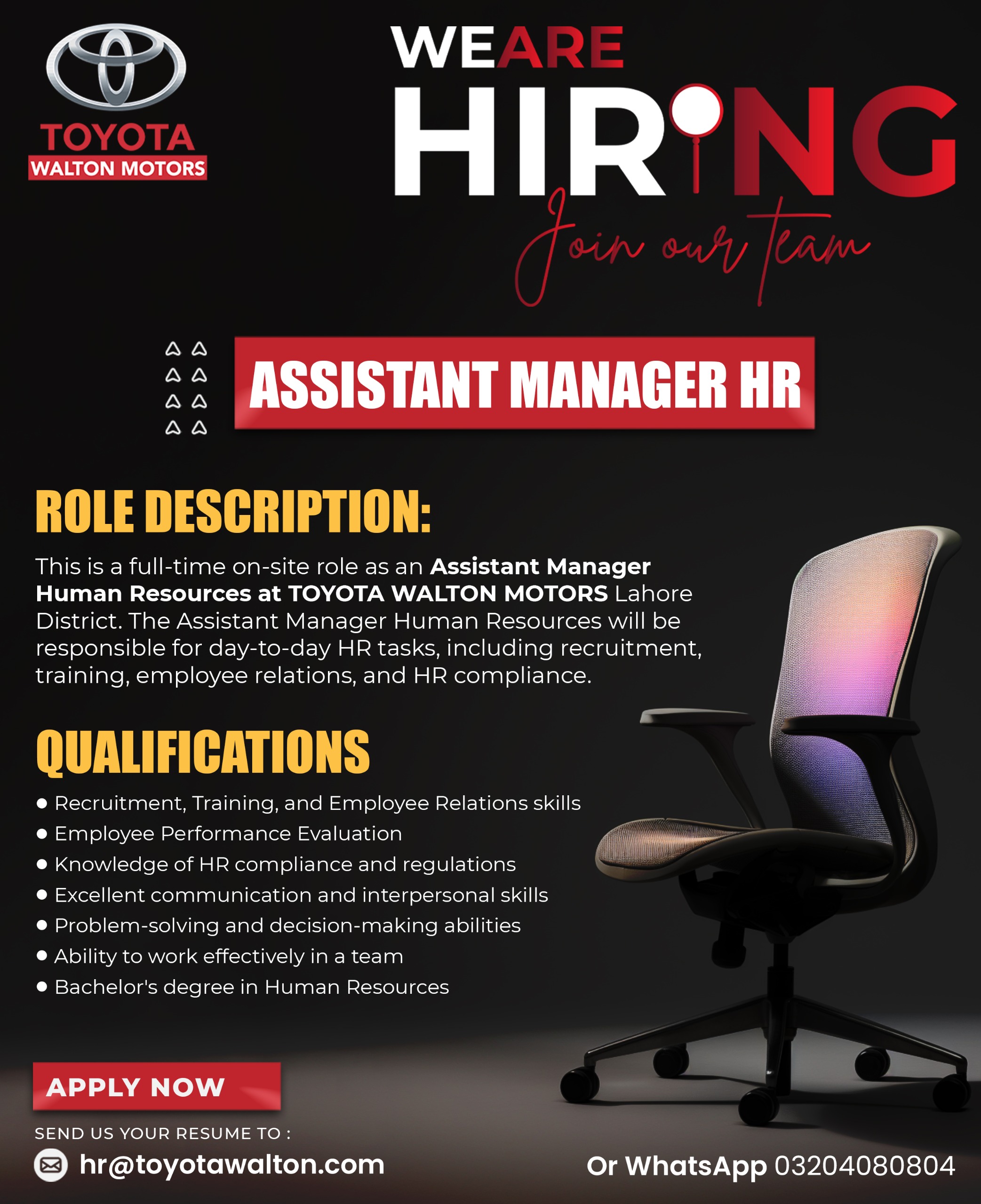 Apply Today at Toyota Walton Motors – Job Application Form